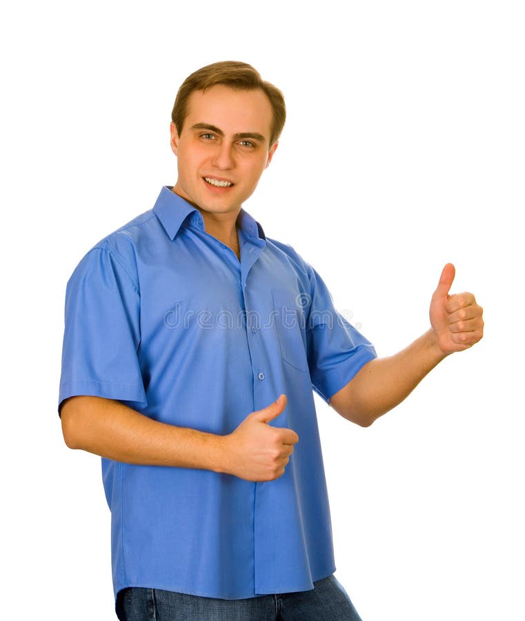 Guy Showing Two Thumbs Up. Isolated On White Stock Photo - Image of ...