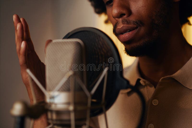 Guy Singing at the Microphone Stock Image - Image of entertainment ...
