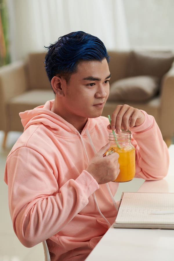 Guy Sipping Refreshing Drink Stock Photo - Image of relaxation ...