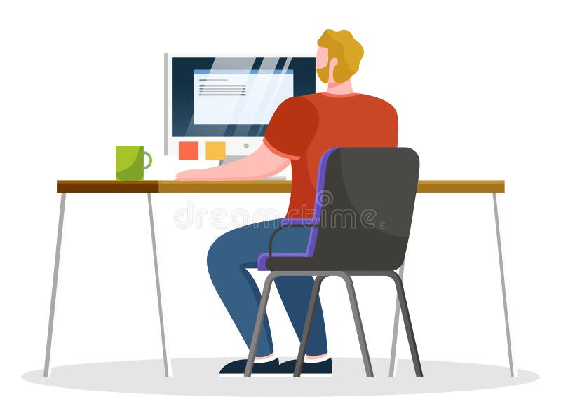 Man Work on Computer, Notes and Tasks on Stickers Stock Vector ...