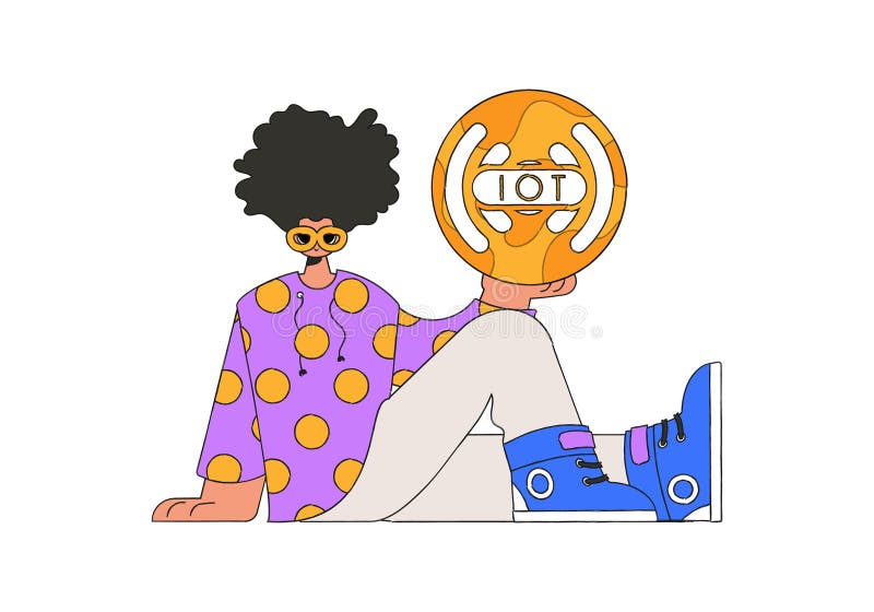 Guy Sits on Floor, Internet of Things Logo in Hands. Stock Vector ... Guy Sits on Floor, Internet of Things Logo in Hands. Stock Vector ...