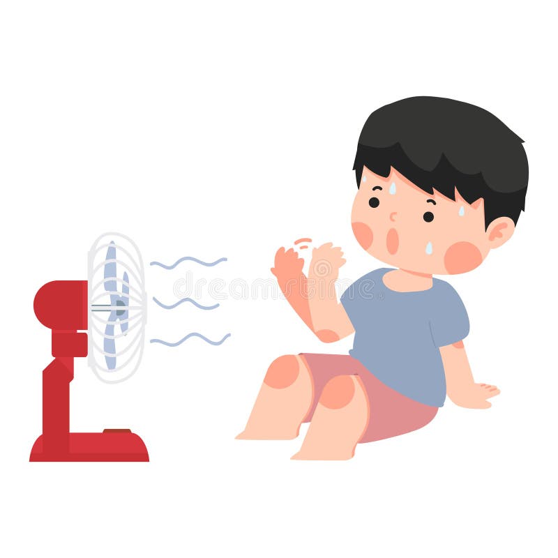 Guy is Sitting on the Floor with a Fan Stock Vector - Illustration of ...