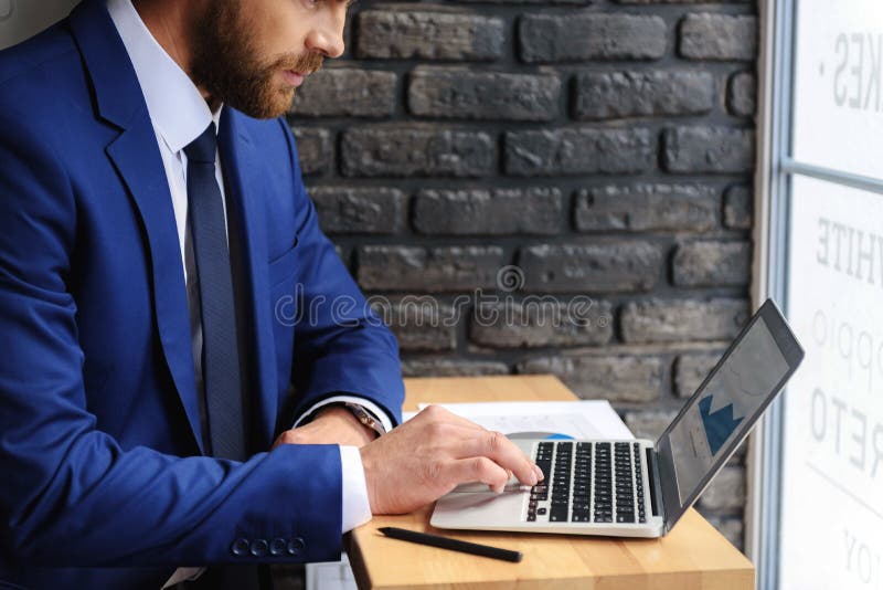 Guy Sitting in Front of Notebook with Copy Space Stock Photo - Image of ...
