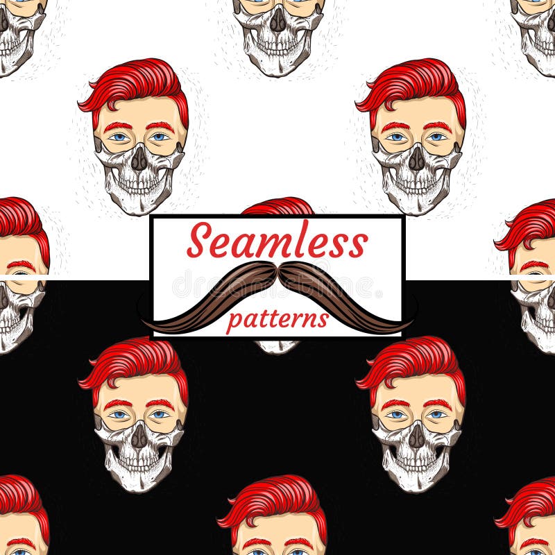 Guy and Skull. Seamless Patterns. Stock Vector - Illustration of ginger ...