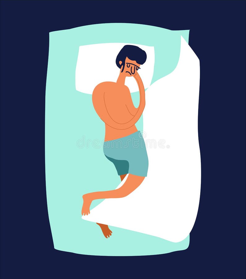 Guy Sleeping on Bed. Asleep Man Stock Vector - Illustration of pillow ...