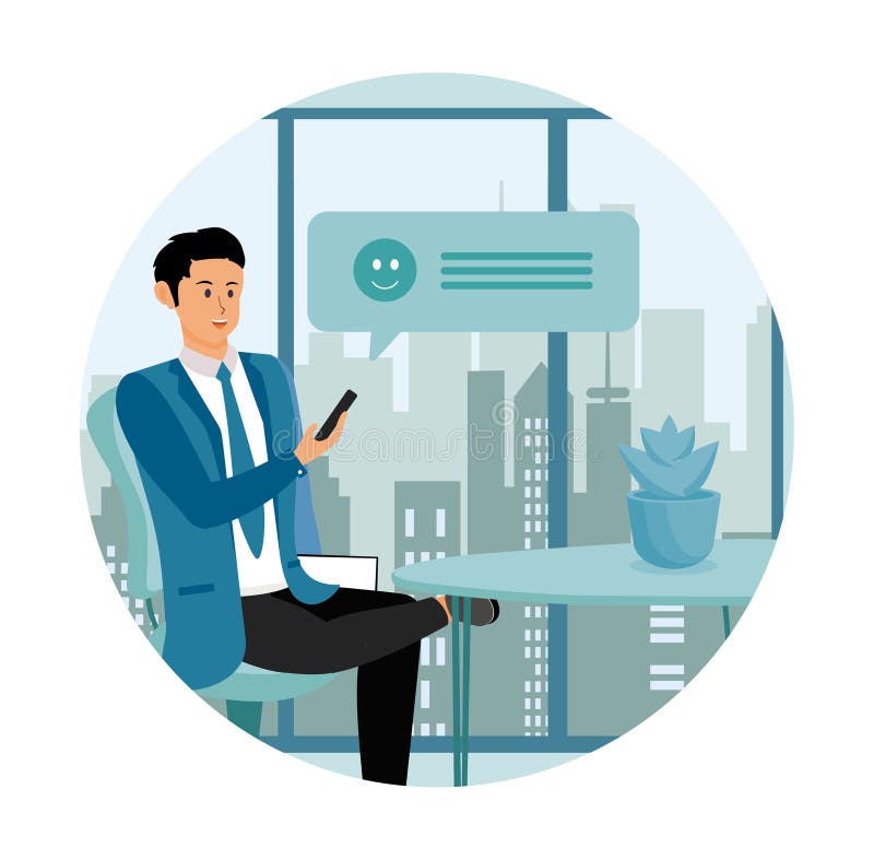 Guy with Smart Phone during Virtual Communication. Stock Vector ...