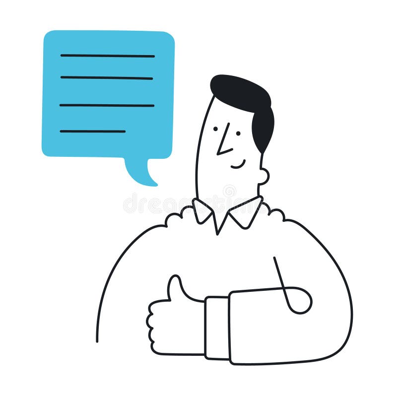 Guy with Speech Bubble and Showing Thumb Up. Outline, Linear, Thin Line ...