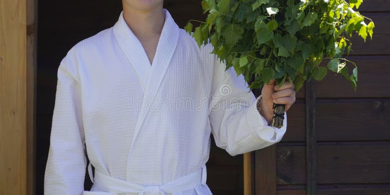 Guy is Standing Near the Bathhouse and Preparing a Broom of Their Fresh ...