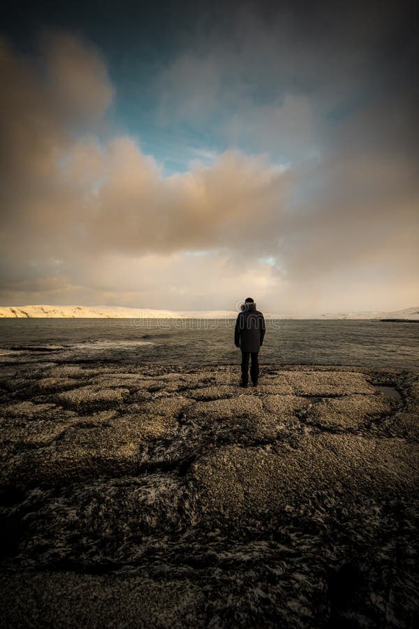 The Guy is Standing on the Shore of the North Sea Stock Photo - Image ...