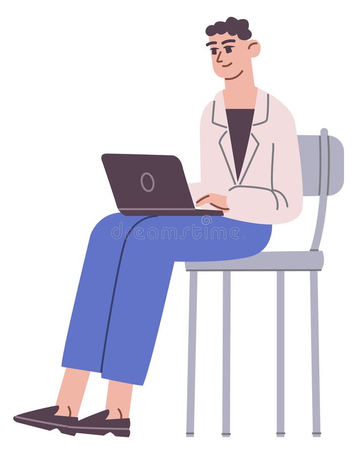 Guy Studying on Laptop. Young College or University Student in Class ...