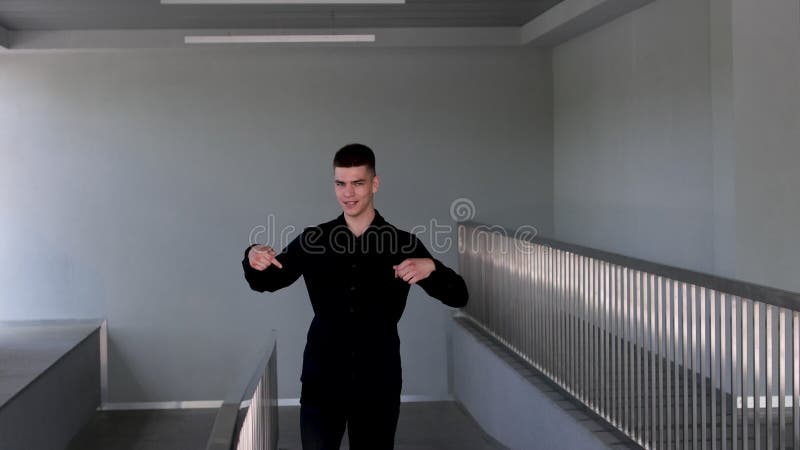 Guy Talking To Camera. Guy is Dancing, Talking, Pointing with His ...