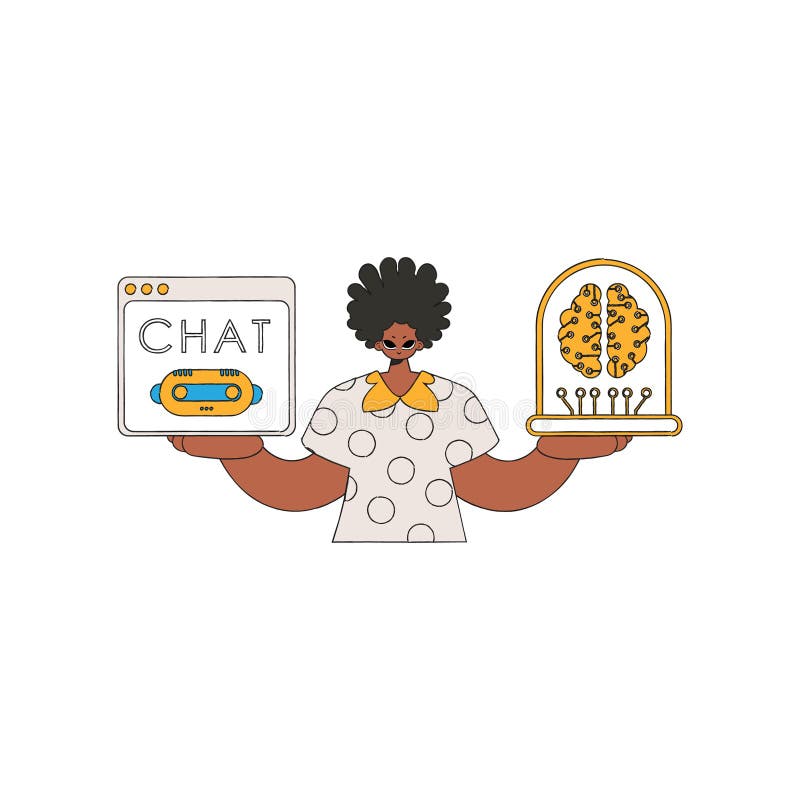 Guy Talking To a Virtual AI on a Handheld Device, Vector Illustration ...