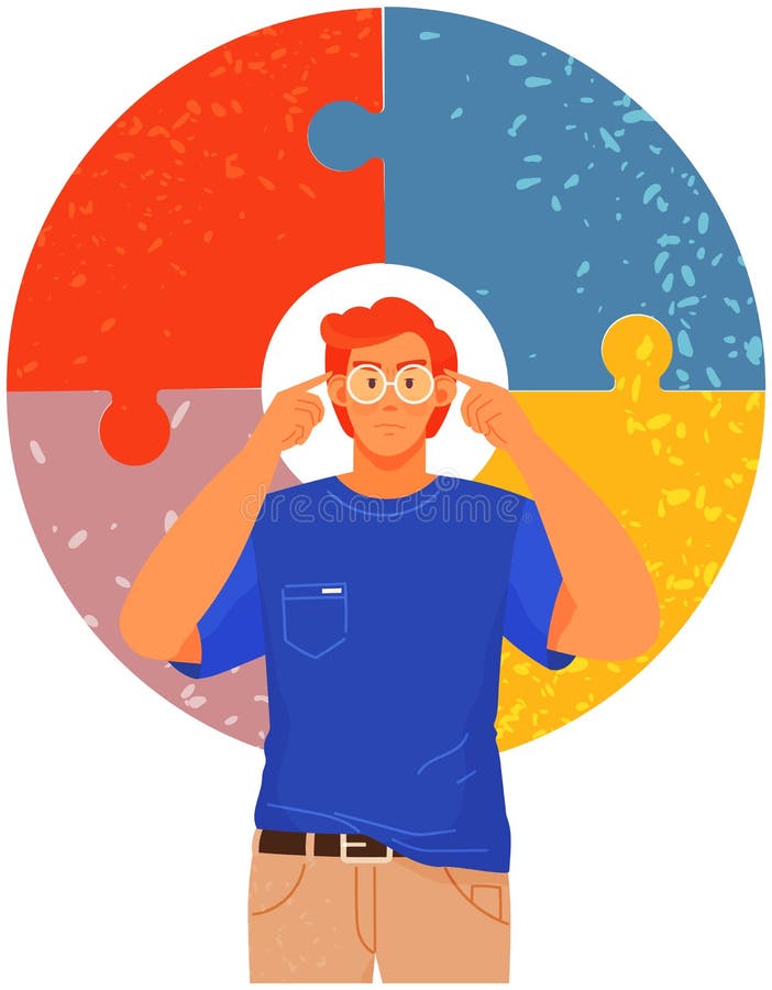 Guy Thinks about Puzzle in His Head. Cognitive Development, Mental ...