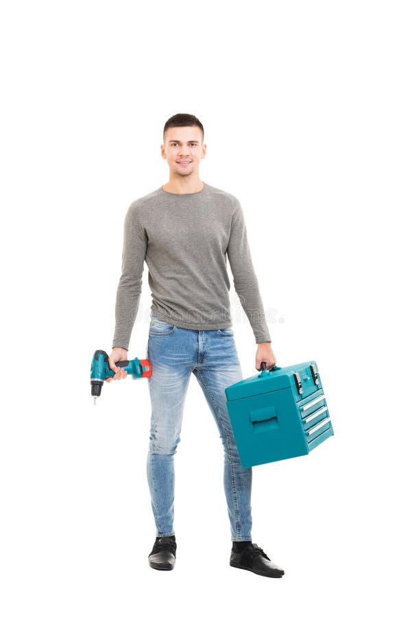 Guy with Tools Isolated on White. Stock Photo - Image of beginning ...