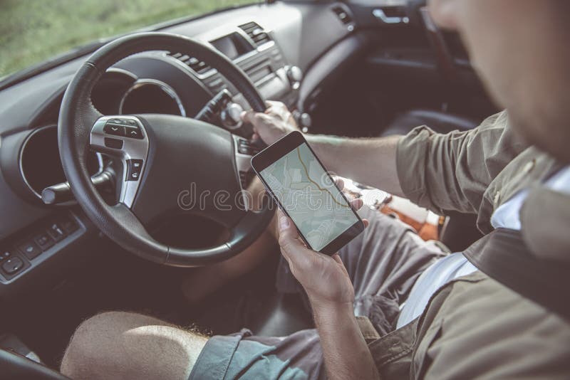 Guy is Using Direction-finder on Mobile Phone Stock Image - Image of ...