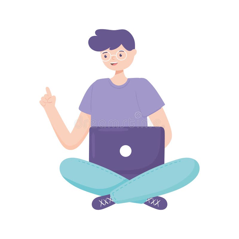 Guy using a laptop stock vector. Illustration of young - 228403109