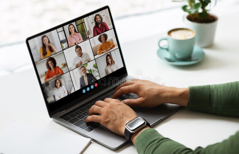 Guy Using Laptop for Video Conference with Colleagues during Daytime ...