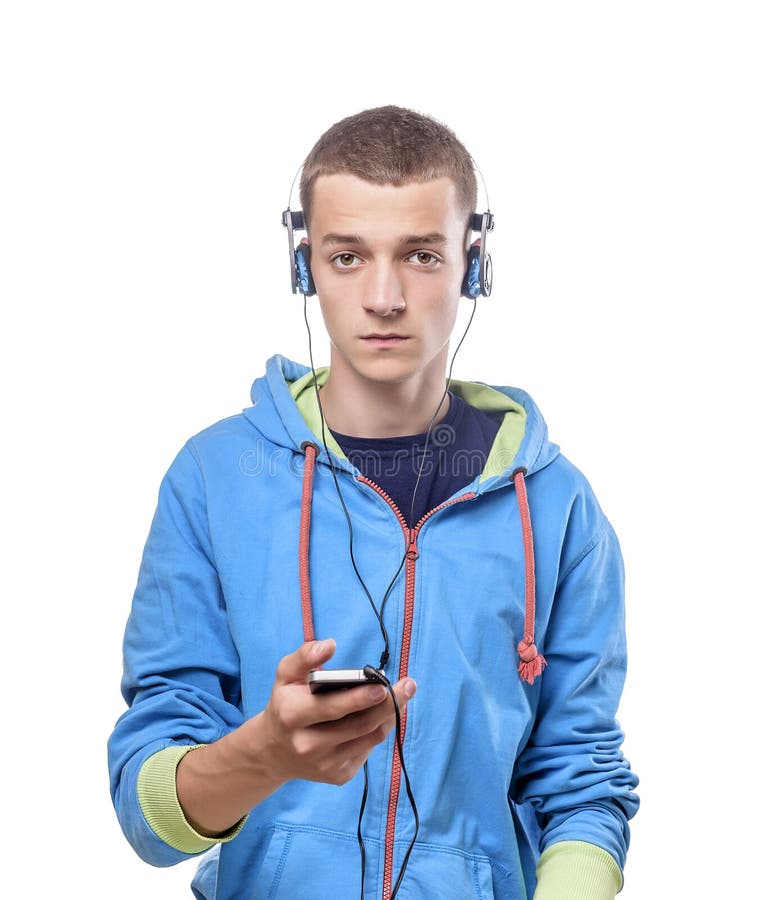 Guy Using Phone with Headphones Stock Photo - Image of male, adult ...