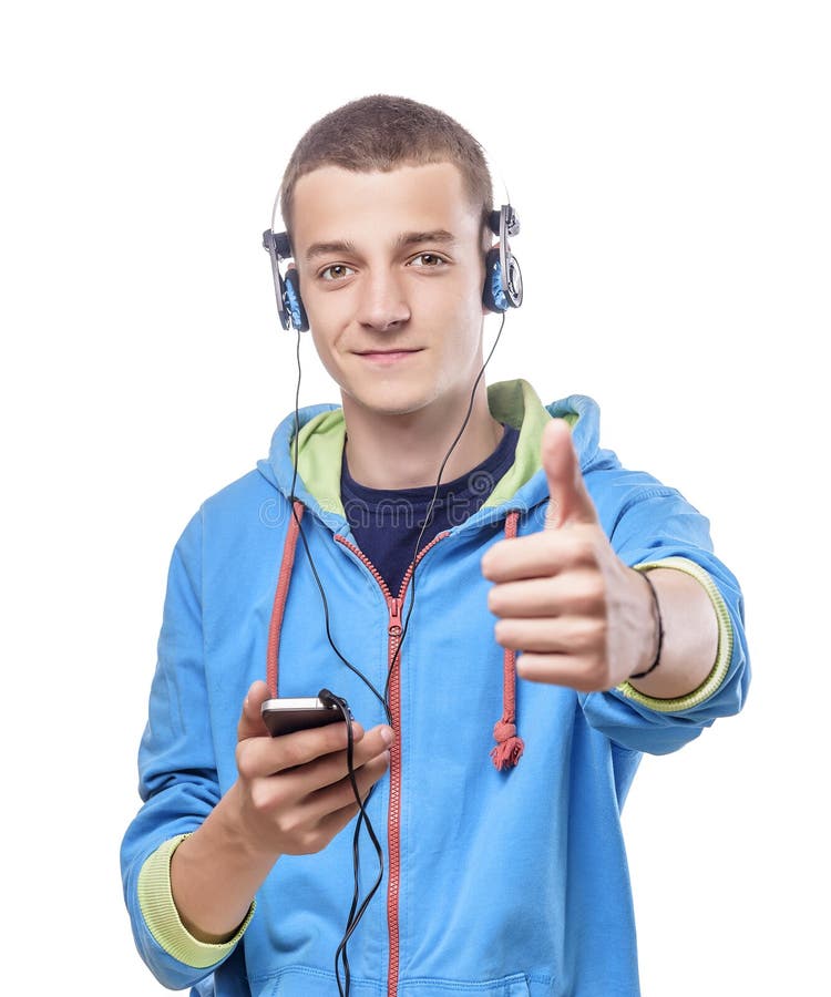 Guy Using Phone with Headphones Stock Image - Image of hair, cheerful ...