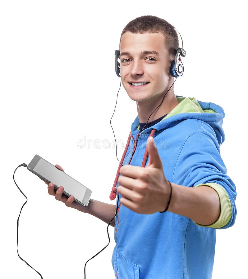 Guy Using Phone with Headphones Stock Image - Image of people ...