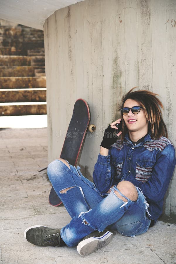 Guy Using a Smart Phone Warm Tones Filter Applied Stock Photo - Image ...