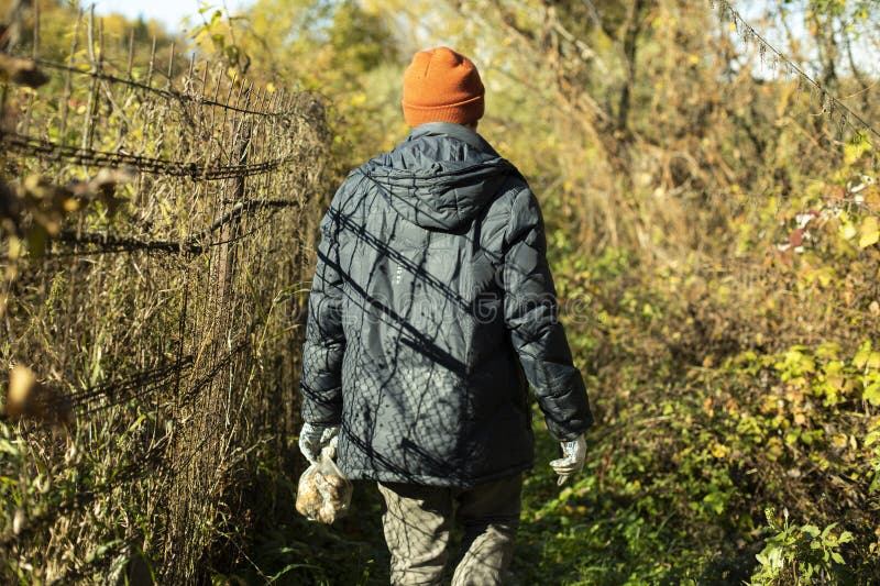 Guy Walks through Park. Man in Jacket in Fall Stock Image - Image of ...