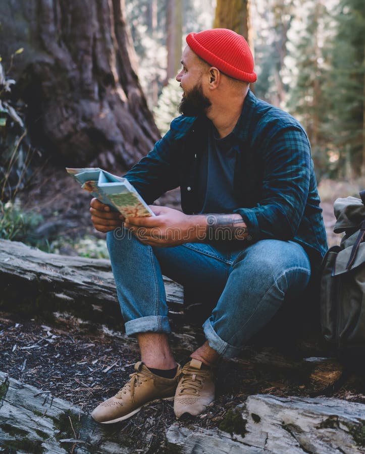 Guy Wanderlust Looking Around for Breathtaking in Spring Forests ...