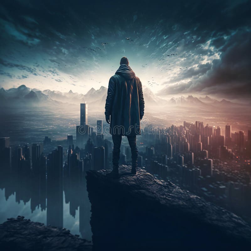 A Guy Watching a Secret City Digital Art Stock Illustration ...