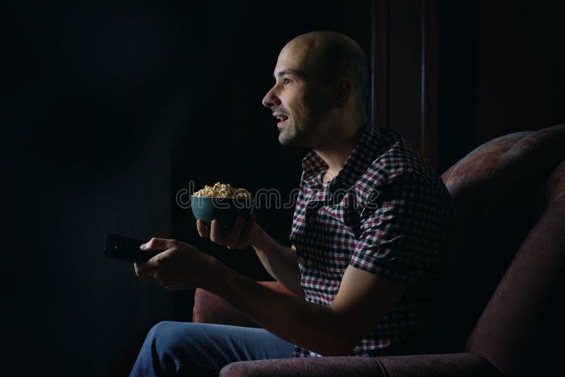 Guy Watching TV with Remote Control at Night Stock Photo - Image of ...