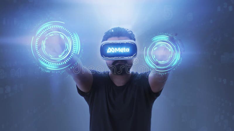 Guy Wearing Virtual Reality Goggles Inside a Metaverse Stock Video ...