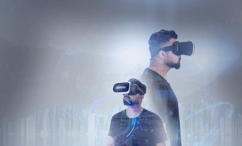 Guy Wearing Virtual Reality Goggles Inside a Metaverse Editorial Photo ...