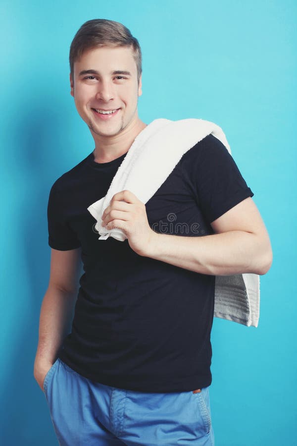 Guy with a White Terry Towel Stock Image - Image of personal, model ...