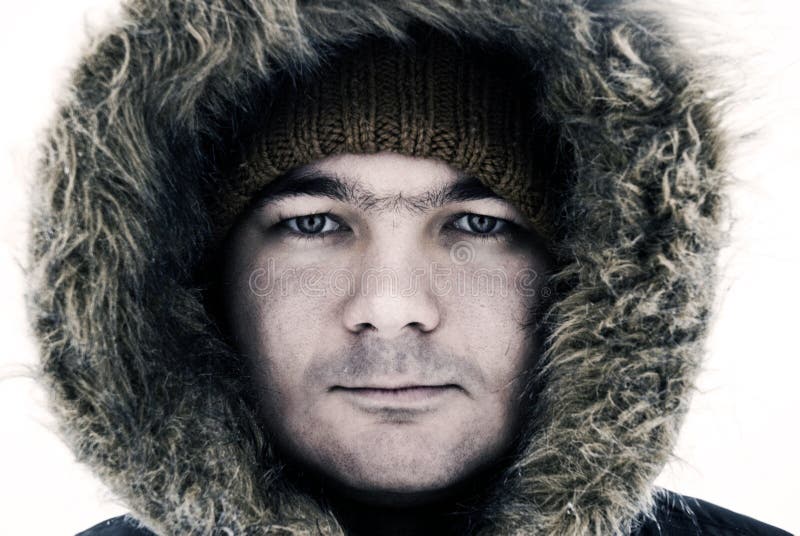 Guy in winter hood stock image. Image of style, portrait - 13610107