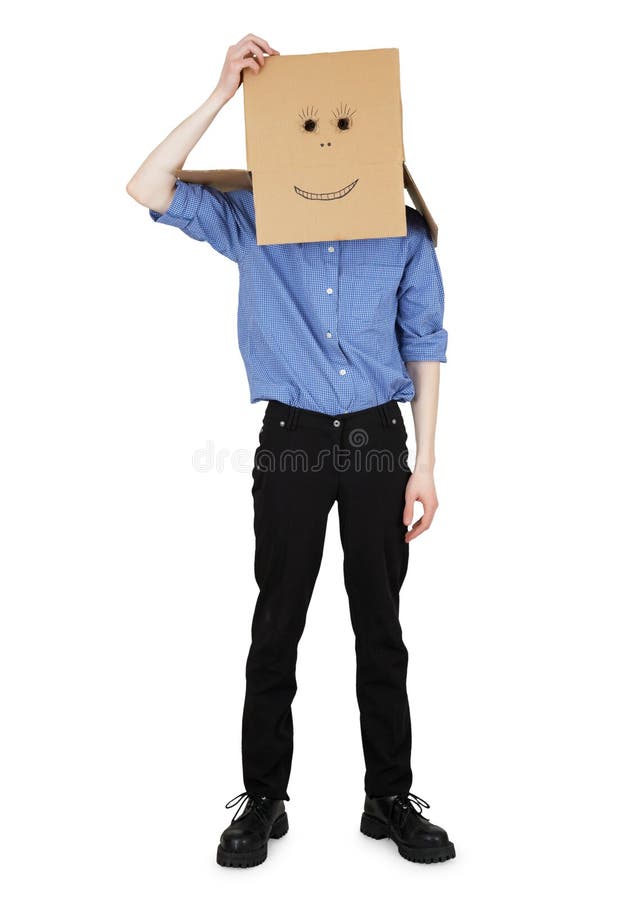 Guy Wore a Head Box with Painted Face Stock Photo - Image of head, blue ...
