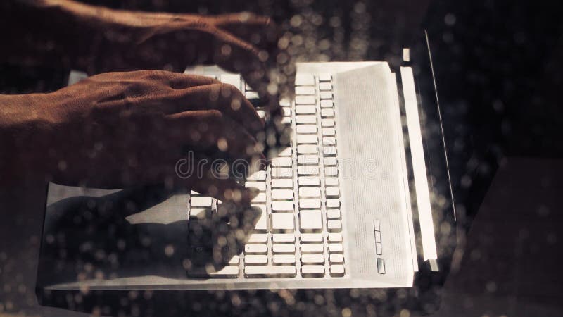Guy is Working for Laptop Alone Outside the Window with Drops after the ...