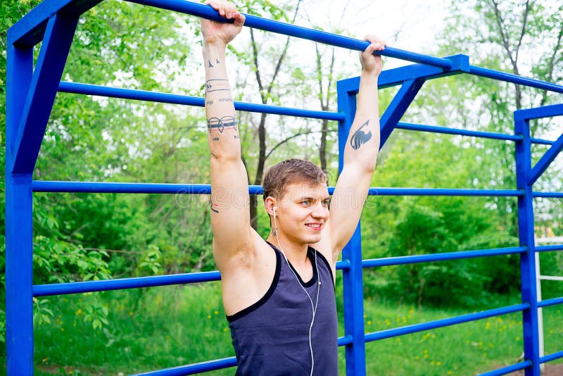 Guy working out outside stock photo. Image of male, power - 102398992