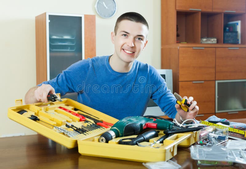 Happy Guy Doing Something Toolbox Home Stock Photos - Free & Royalty ...