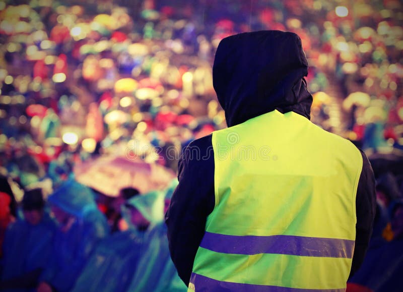 Guy with Yellow Jacket Works during Live Concert Stock Photo - Image of ...