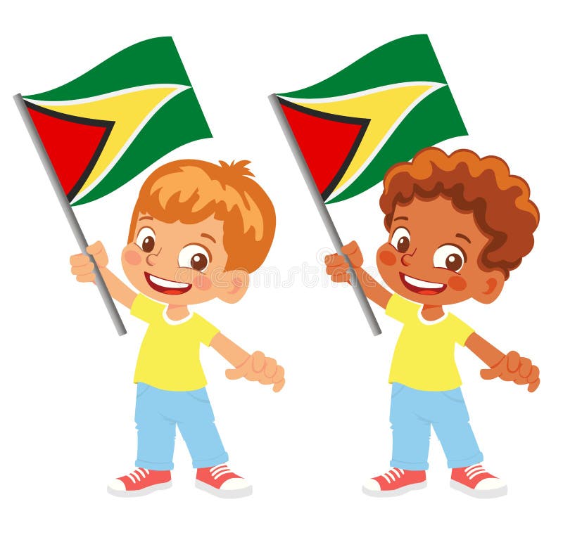 Guyana flag in hand set stock illustration. Illustration of waving ...