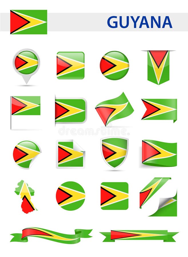 Guyana Flag Vector Set stock illustration. Illustration of holiday ...