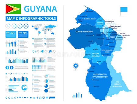 Guyana Infographic Map with Data Visualization Elements - Vector Map of ...