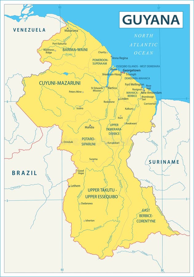 Guyana Map - Highly Detailed Vector Illustration Stock Vector ...