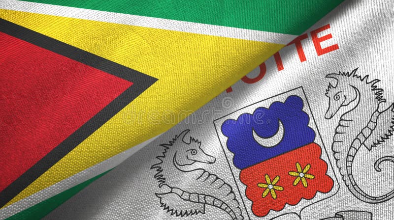 Guyana and Mayotte Two Flags Textile Cloth, Fabric Texture Stock ...