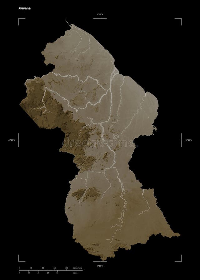 Guyana Shape on Black. Sepia Stock Illustration - Illustration of ...