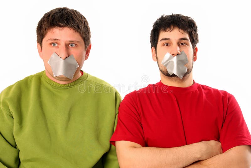Guys with adhesive tape stock image. Image of obey, dumbly - 4636381