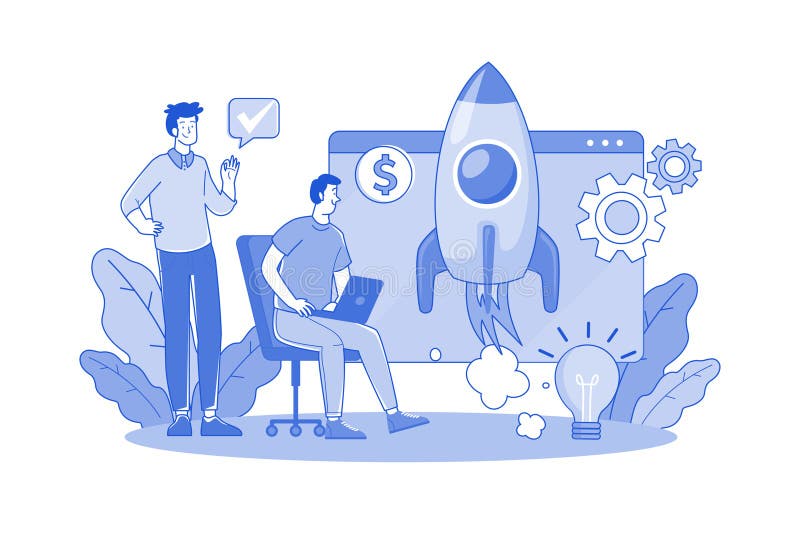 Guys are Launching a Startup on a Virtual Screen Stock Vector ...