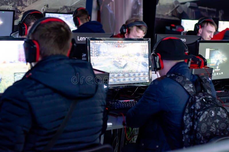 Kyiv, Ukraine - April 12, 2019: the Guys are Playing a Video Game ...