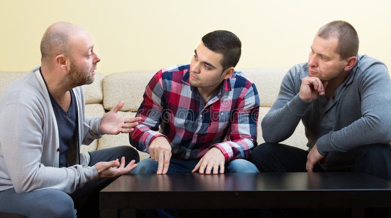 Guys Sharing Life Problems always Support Best Friends. Friends Getting ...