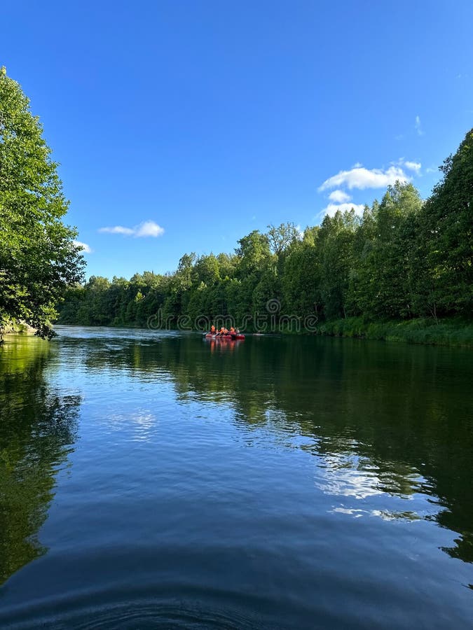 Guys, Young Women and Men Raft Down the River in Summer Stock Image ...