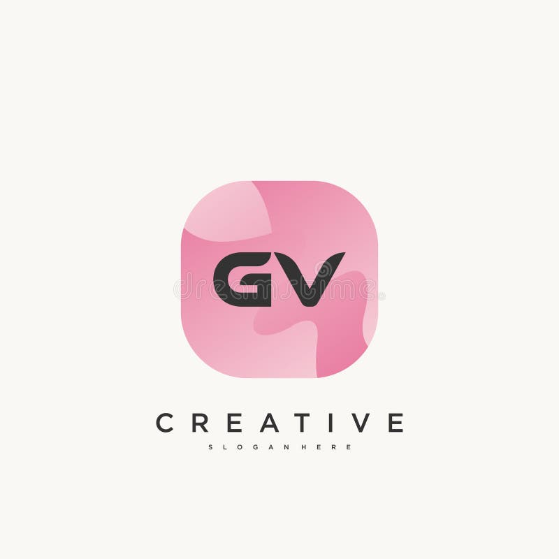 GV Initial Letter Logo Icon Design Template Elements with Wave Colorful ...